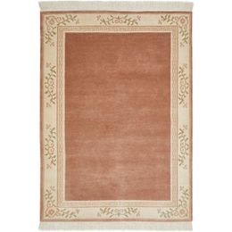 LUXOR living Wollteppich &raquo;Giza, handgekn&uuml;pft&laquo; rechteckig 12 mm H&ouml;he reine Wolle, mit Bord&uuml;re & Fransen, Orient-Teppich, Wohnzimmer rosa Obermaterial: 