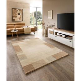 Theko Wollteppich &raquo;Fjell Geometrisch, handgekn&uuml;pft&laquo; rechteckig 19 mm H&ouml;he reine Schurwolle, meliert, mit Bord&uuml;re, Wohnzimmer beige Schurwolle B : 70cm