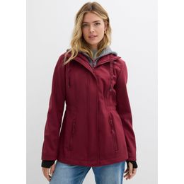 bonprix wasserabweisende Softshell-Longjacke 2 in 1-Optik, rot, Gr.42, Sportliche Softshell-&Uuml;bergangsjacke mit Sweatkapuze, aus Softshell