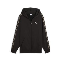 Puma Herren Kapuzensweatshirt "ESS ELEVATED TAPE RELAXED FULL-ZIP HOODIE FL", schwarz, Gr. L, bedruckt, Fleece, Obermaterial: 66% Baumwolle, 34%