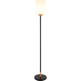 Globo LIGHTING Stehlampe &raquo;ROWENA&laquo; E27 1 Stk. Stehleuchte schwarz & Holz, Fu&szlig;schalter, warmes Licht, elegant 1, &Oslash; 18cm H: 150cm, 1 Stk.