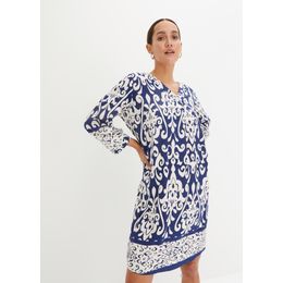 bonprix Damen Tunikakleid, blau, Gr. 36, Web, Obermaterial: 100% Viskose, Kleider, aus Viskose, eleganter Stil, A-Linien-Passform, 3/4-&Auml;rmel