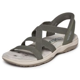 Skechers Damen Sandale "REGGAE SLIM-STRETCH FLEX", Gr. 41, gr&uuml;n, Lederimitat, Textil, Fischgratmuster, Schuhe, Flats, Trekking Sandale mit Slip-ins