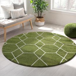 Sanat Teppich &raquo;Trellis, auch als L&auml;ufer und Rund&laquo; rund 10 mm H&ouml;he Kurzflor, skandi, boho, gro&szlig;e Farbauswahl, alle R&auml;ume gr&uuml;n Kunstfaser &Oslash; 120cm 1 Stk., 10mm