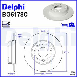 DELPHI Bremsscheibe bg5178c 260mm 8mm f&uuml;r NISSAN RENAULT