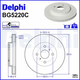 DELPHI Bremsscheibe bg5220c 255mm 22mm f&uuml;r TOYOTA