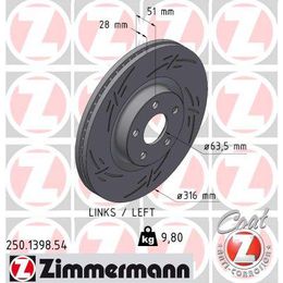 Zimmermann Bremsscheibe 250139854 Vorderachse links Geschlitzt 316mm 28mm f&uuml;r Ford