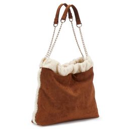 Vivance Damen Handtasche &raquo;Schultertasche, Henkeltasche, Damentasche, Shopper&laquo; NEU mit Kettenhenkel und Teddyfell-Applikation VEGAN braun B/H/T: 33cm x
