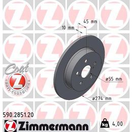 Zimmermann Bremsscheibe 590285120 Hinterachse voll 274mm 10mm f&uuml;r MAZDA TOYOTA