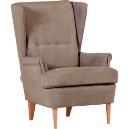 GUTMANN FACTORY Ohrensessel &raquo;Versailles&laquo; Gestell antikfarben oder eiche natur braun Microfaser Polyester, Beine eiche natur, B/H/T: 72cm x 104cm x 85cm