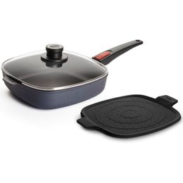 Woll Bratpfanne &raquo;MADE IN GERMANY - Diamond Lite&laquo; Aluminium Set, 3 Stk. tlg. Induktion, inkl. Spritzschutz, abnehmbarer Stiel grau &Oslash; 24cm + H&ouml;he 5,5cm