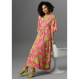Damen Maxikleid, pink, Gr. 40, Aniston SELECTED, bedruckt, Single Jersey, Obermaterial: 95% Viskose, 5% Elasthan, Kleider, mit weiten, 3/4-langen