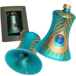 Weihnachtsbaumkugel &raquo;Baumschmuck Glocke Pfau t&uuml;rkis 7cm&laquo; Dekoriert mit Liebe zum Detail Glas 8cm