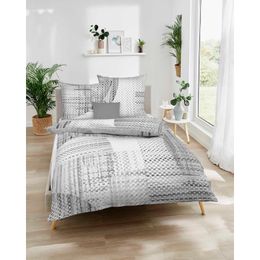 Kaeppel Bettw&auml;sche &raquo;Supreme&laquo; 3 Stk. mit graphischem Print silber Feinbiber, Obermaterial: 100% Baumwolle B/L: 200cm x 200cm, 1 Stk., 2 Stk., Feinbiber, B/L: 