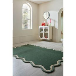 FLAIR RUGS Wollteppich &raquo;RIVO&laquo; wellenf&ouml;rmig 8 mm H&ouml;he mit leichtem Schimmer, 100% Wolle gr&uuml;n Oberfl&auml;che: 88% Wolle, 12% Viskose. R&uuml;ckseite: 100% 