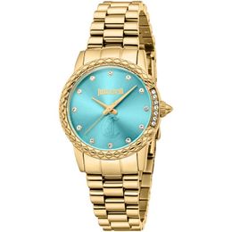 JUST cavalli time Damen Quarzuhr &raquo;Snake&laquo; Armbanduhr,Damenuhr,Edelstahlband,Perlmutt-Zifferblatt,Kristallsteine gold Einheitsgr&ouml;&szlig;e