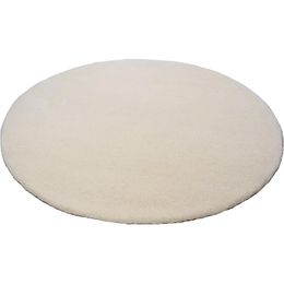 Theko Wollteppich &raquo;Amravati, handgekn&uuml;pft&laquo; rund 28 mm H&ouml;he echter Berber Teppich aus Marokko, reine Wolle, Wohnzimmer wei&szlig; Wolle &Oslash; 150cm 1 Stk., 28mm,