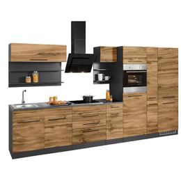 KOCHSTATION K&uuml;chenzeile &raquo;KS-Tulsa&laquo; mit E-Ger&auml;ten, Breite 360 cm, schwarze Metallgriffe, MDF Fronten braun B/H/T: 360cm x 60cm