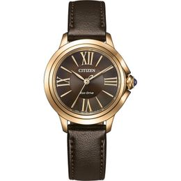 Citizen Damen Solaruhr &raquo; L&laquo; Armbanduhr, Damenuhr, Lederarmband, analog, Batterie-Entladungsanzeige braun Einheitsgr&ouml;&szlig;e