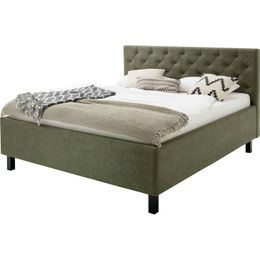 Meise M&ouml;bel meise.m&ouml;bel Polsterbett &raquo;San Remo&laquo; mit Bettkasten gr&uuml;n Liegefl&auml;che L&auml;nge B: 200cm x 160cm, Webstoff Holzfu&szlig;: schwarz lackiert, H&ouml;he Bettseite: 55cm, 