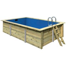 Karibu Rechteckpool &raquo;Malta BxLxH: 353x530x124 cm&laquo; 44 mm starke kesseldruckimpr&auml;gnierte Holzbohlen aus Fichtenholz blau &Oslash;/B/H/L: 636,5cm x Breite 353cm x H&ouml;he