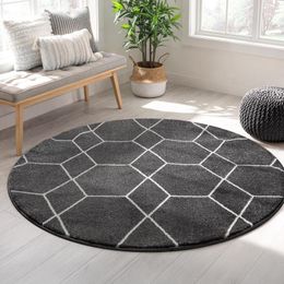 Sanat Teppich &raquo;Trellis, auch als L&auml;ufer und Rund&laquo; rund 10 mm H&ouml;he Kurzflor, skandi, boho, gro&szlig;e Farbauswahl, alle R&auml;ume grau Kunstfaser &Oslash; 150cm 1 Stk., 10mm