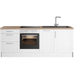 OPTIFIT K&uuml;chenzeile &raquo;Ahus&laquo; 225 cm breit,wahlweise mit E-Ger&auml;ten,Soft Close Funktion, MDF Fronten wei&szlig; B/H/T: 225cm x 90,8cm x 60cm, ohne E-Ger&auml;te