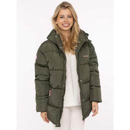 Zwillingsherz Damen Steppjacke &raquo;&bdquo;Love More&ldquo;&laquo; Kapuze mit Tunnelzug, verdeckter Rei&szlig;verschluss, dezente Details gr&uuml;n XXL