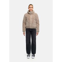 Marikoo Damen Winterjacke "Yuvaa", beige, Gr. XS, Obermaterial: 100% Polyester, Jacken, Damen Teddyjacke kurz aus weichem Teddyfleece mit Stehkragen