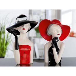 Gilde Dekofigur &raquo;Figur Lady mit rotem Hut&laquo; Gepunktetes Kleid im 50er-Jahre-Stil, Skulptur rot Kunstharz B/H/T: 20cm x 27cm x 14cm