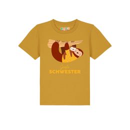 watabout.kids Shirt 'Faultier Gro&szlig;e Schwester' boy size 152/158 Chestnut brown / yellow gold / Saffron / White