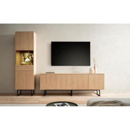 Home Affaire Wohnzimmer-Set &raquo;Lund, moderne Anbauwand, Wohnzimmer-Set in Stone Oak oder Nussbaum&laquo; 2 Stk. tlg. beige B/H/T: 273cmcm x 200cmcm x 40cmcm