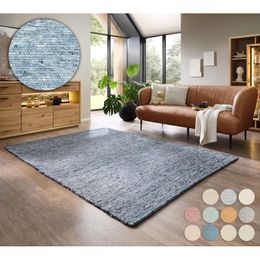 OTTO home Wollteppich &raquo;Pirker, handgewebt&laquo; rechteckig 12 mm H&ouml;he Handwebteppich, meliert, reine Wolle, Wendeteppich, Scandi, Wohnzimmer blau 