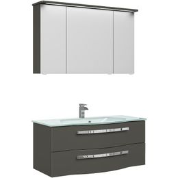 Badm&ouml;bel-Set &raquo;Serie 4005, vormontiert, Glaswaschbecken, Spiegelschrank&laquo; 3 Stk. tlg. grau Holzwerkstoff Einheitsgr&ouml;&szlig;e