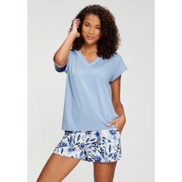 Lascana Damen Shorty, Gr. 32, blau, Single Jersey, Obermaterial: 50% Baumwolle, 45% Viskose, 5% Elasthan, unifarben, Basic, Homewear-Sets, mit