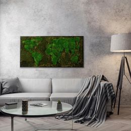Bild mit Rahmen &raquo;Moosbild "Weltkarte" 60x120 cm, schwarzer Rahmen&laquo; 1 Stk. tlg. handgefertigt, jedes Bild ein Unikat gr&uuml;n Holzwerkstoff B/H/T: 120cm x 