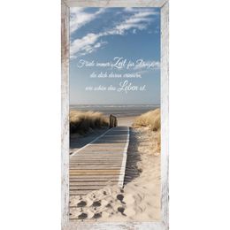 Bild mit Rahmen &raquo;Wandbild gerahmt STRAND 23x49 cm &ndash; Natur Wanddeko modern&laquo; Meer Spr&uuml;che & Texte Strand 1 Stk. tlg. mit dekorativem Rahmen braun MDF, 