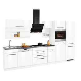 KOCHSTATION K&uuml;chenzeile &raquo;KS-Tulsa&laquo; mit E-Ger&auml;ten, Breite 330 cm, schwarze Metallgriffe, MDF Fronten wei&szlig; B/H/T: 330cm x 60cm