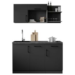 respekta Pantryk&uuml;che &raquo;Oliver&laquo; zerlegt, wahlweise mit Mikrowelle, mit Soft Close, Breite 145 cm schwarz B/H/T: 145cm x 200cm x 60cm, ohne Mikrowelle