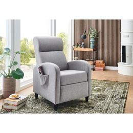 OTTO home Relaxsessel &raquo;Tom&laquo; mit Relaxfunktion, inklusive seitlicher Tasche, TV-Sessel mit Funktion grau Strukturstoff, B/H/T: 65cm x 102cm x 90cm