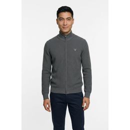 Gant Herren Strickjacke "MICRO TEXTURED COTTON ZIP"dunkelgrau melange, Gr. XXL, unifarben, Strick, Obermaterial: 100% Baumwolle, Strickjacken,