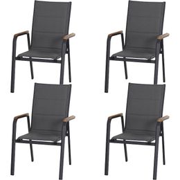 siena GARDEN Gartensessel &raquo;Tesoro Stapelsessel 4er-Set FSC&laquo; Set, 4 Stk. tlg. Alu, Textil, Teak FSC 100 % grau B/H/T: 62cm x 98cm x 68cm