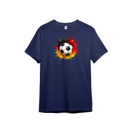 PAULGOS Kinder T-Shirt, Bunter Fu&szlig;ball in Navi-Blau | Gr.: 140