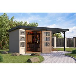 Gartenhaus &raquo;Jupiterino 3,5 SET, in verschiedenen Farben&laquo; inkl. Anbaudach braun Massivholz ohne Fu&szlig;boden, Blechdach