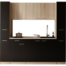 respekta K&uuml;chenzeile &raquo;Ingrid&laquo; zerlegt, wahlweise mit K&uuml;hlschrank, Soft-Close-Funktion, Breite 210 cm schwarz B/H/T: 210cm x 200cm x 60cm, ohne 