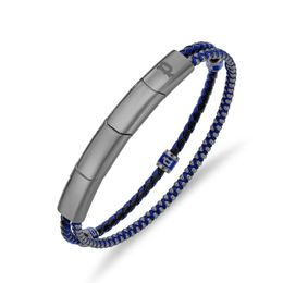 Police Herren Armband &raquo;Twinrow&laquo; silber 22cm, Edelstahl Leder Textil