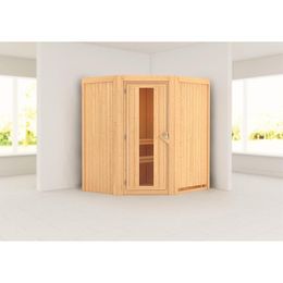 Karibu Sauna &raquo;&raquo;Liyah&laquo; mit Energiespart&uuml;r naturbelassen&laquo; in verschiedenen Ausf&uuml;hrungen erh&auml;ltlich beige ohne Ofen, ohne Steuerung, (ohne Ofen)