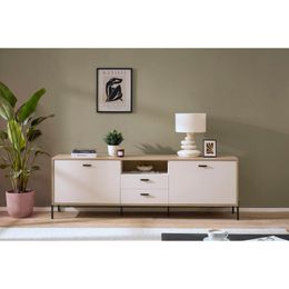 Home Affaire Lowboard &raquo;Fredericia, TV-Schrank in Kaschmir, moderner TV-Unterschrank, Kommode&laquo; zeitlos, schwarze Metallgriffe und -f&uuml;&szlig;e, ausreichend 
