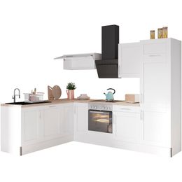 OPTIFIT K&uuml;che &raquo;Ahus&laquo; 200 x 270 cm breit, wahlweise mit E-Ger&auml;ten, Soft Close Funktion wei&szlig; B/H/T: 270cm x 211,8cm x 60cm, ohne E-Ger&auml;te