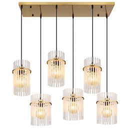 Globo LIGHTING H&auml;ngeleuchte &raquo;GORLEY&laquo; E27 1 Stk. H&auml;ngelampe Glasst&auml;be opal klar verlaufend elegant Wohnzimmer Esszimmer gold H: 125cm, 1 Stk.
